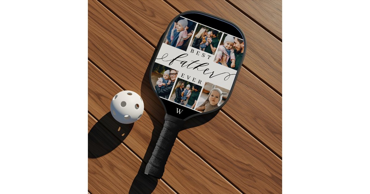 Best Father Ever Script Father's Day Photo Collage Pickleball Paddle ...