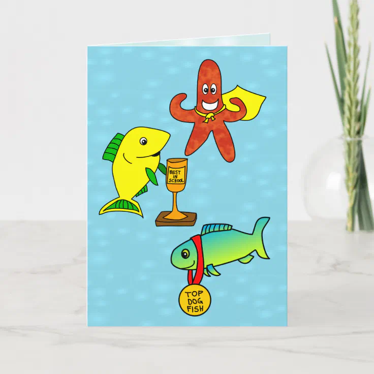 Best Fishes Funny Cartoon Fish Kids Birthday Card | Zazzle