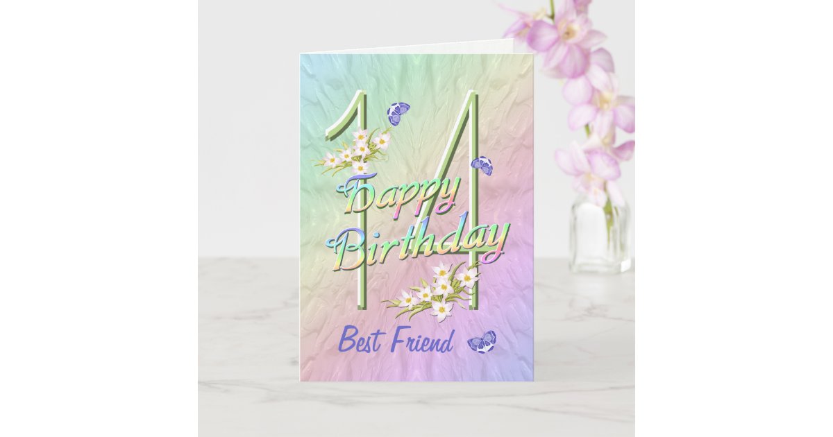 Best Friend 14th Birthday Butterfly Garden Card | Zazzle