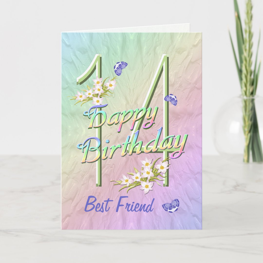 Best Friend 14th Birthday Butterfly Garden Card | Zazzle