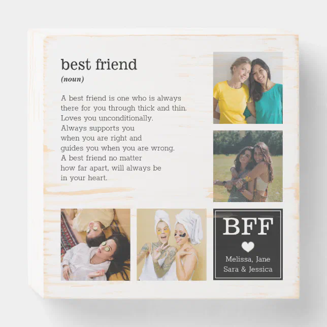 Best Friend Definition Cute 4 photos Collage Wooden Box Sign | Zazzle
