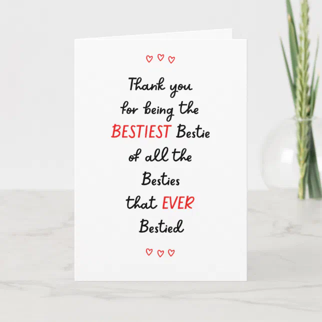 Best Friend Thank you Bestie Card | Zazzle