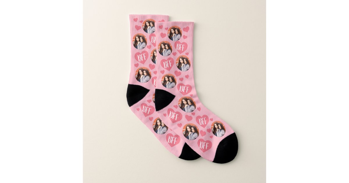 Best Friends BFF Besties Blush Pink Heart Photo Socks | Zazzle