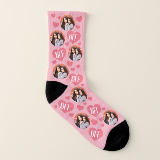 Best Friends BFF Besties Blush Pink Heart Photo Socks | Zazzle