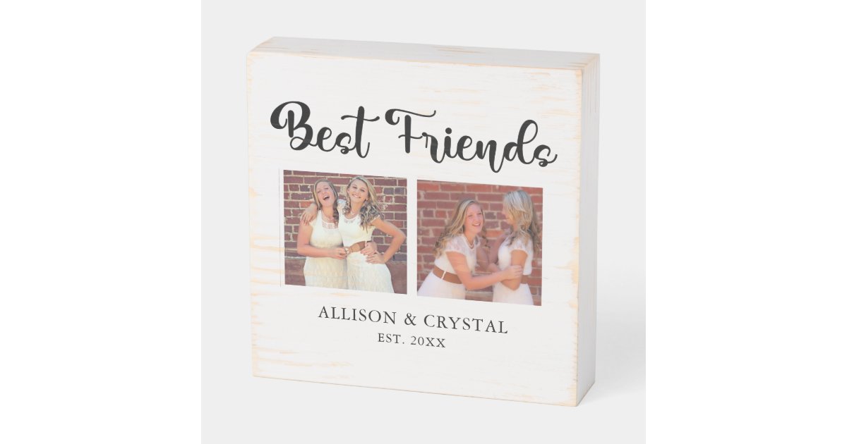Best Friends Calligraphy 2 Photo Collage BFF's Wooden Box Sign | Zazzle