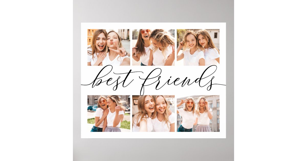 Best Friends Calligraphy Photo Collage Poster | Zazzle.com