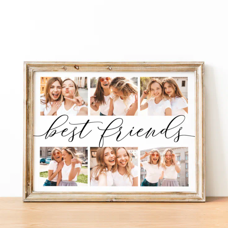 Best Friends Calligraphy Photo Collage Poster | Zazzle