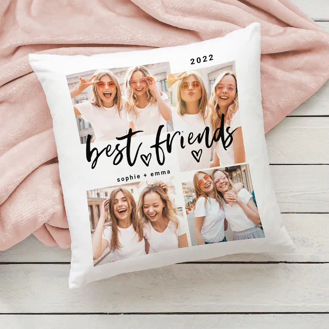 Best Friends | Casual Script and Multi Photo Grid Throw Pillow | Zazzle