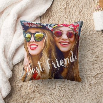 Best Friends Cursive Script Square Photo Throw Pillow | Zazzle