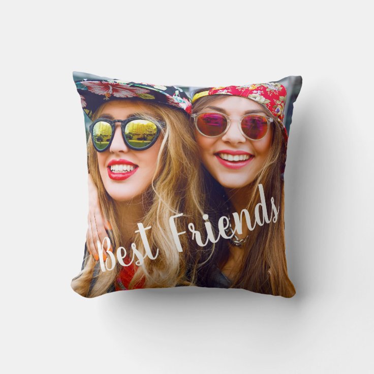 Best Friends Cursive Script Square Photo Throw Pillow | Zazzle