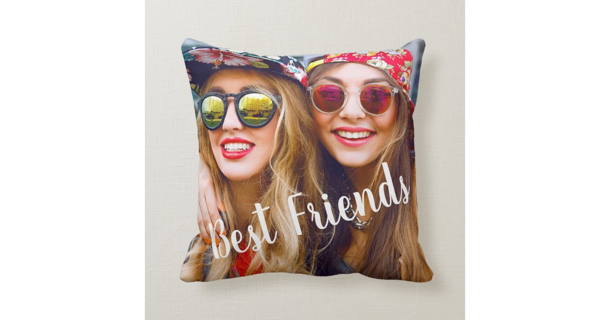 Best Friends Cursive Script Square Photo Throw Pillow | Zazzle.com
