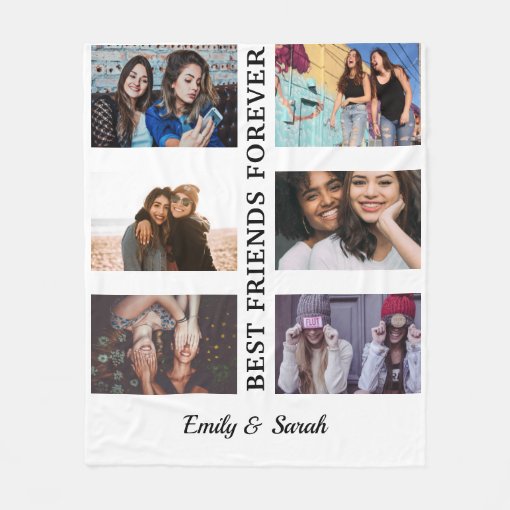 Best Friends custom names and 6 photo collage bff Fleece Blanket | Zazzle
