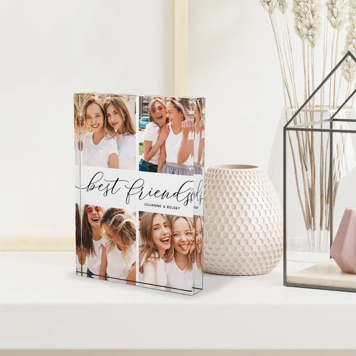 Best Friends Custom Text & Collage Photo Block | Zazzle