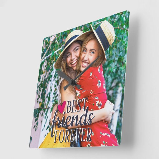 Best friends forever modern BFF photo Square Wall Clock | Zazzle