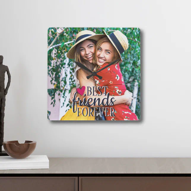 Best friends forever modern BFF photo Square Wall Clock | Zazzle