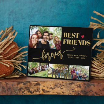 Best friends forever modern photo collage names plaque | Zazzle