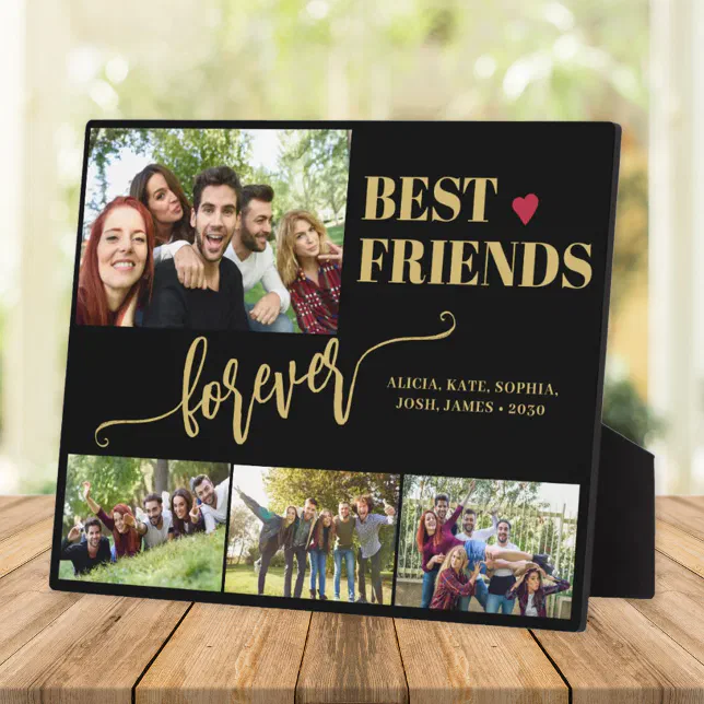 Best friends forever modern photo collage names plaque | Zazzle