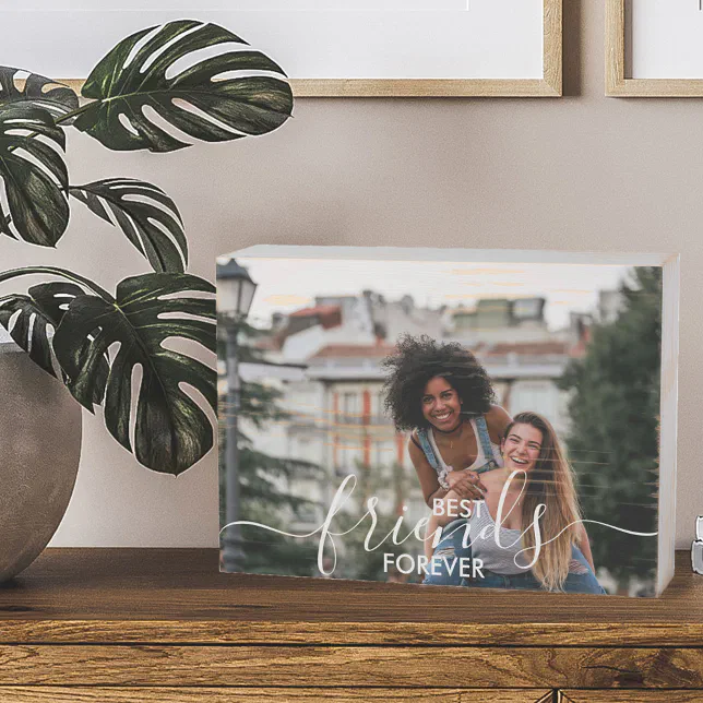 Best Friends Forever White Script Custom Photo Wooden Box Sign | Zazzle