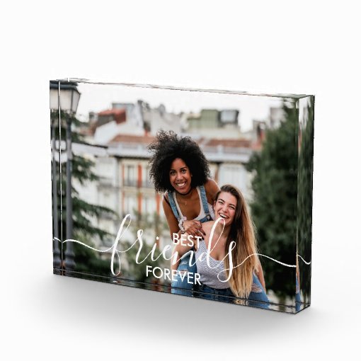 Best Friends Forever White Script Overlay Custom Photo Block | Zazzle