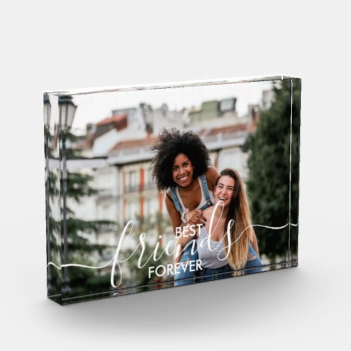 Best Friends Forever White Script Overlay Custom Photo Block | Zazzle