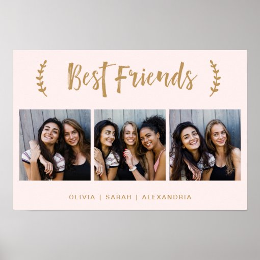 Best Friends | Modern Blush Three Photo Grid Poster | Zazzle