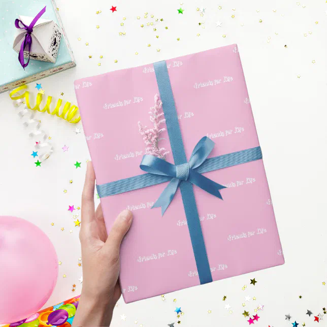 Best friends pink pastel white script wrapping paper | Zazzle