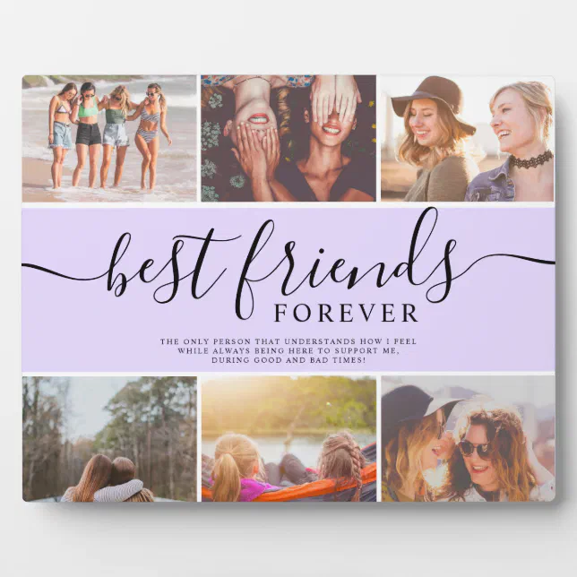 Best friends purple script 6 photo collage grid plaque | Zazzle