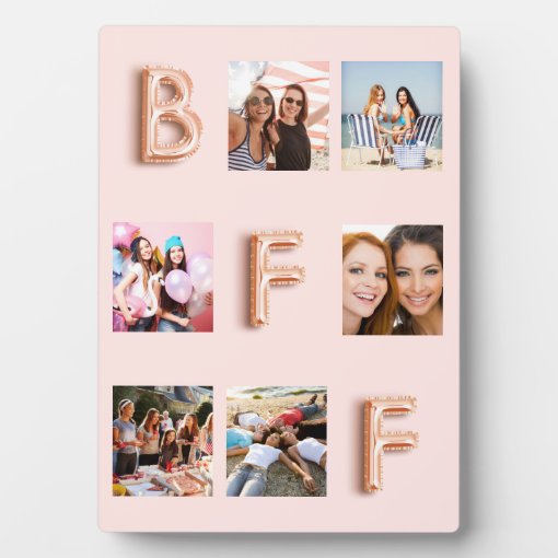 Best friends rose gold blush pink photo collage plaque | Zazzle