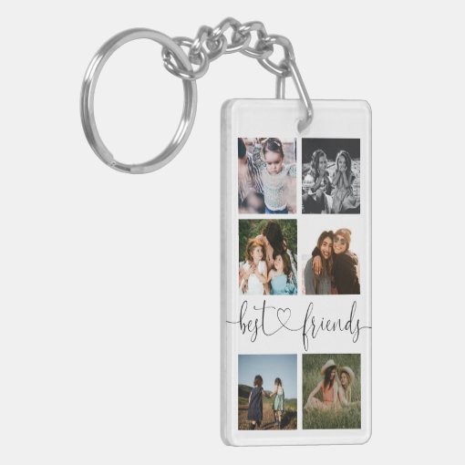 Best Friends Script Gift For BFF's Photo Collage Keychain | Zazzle