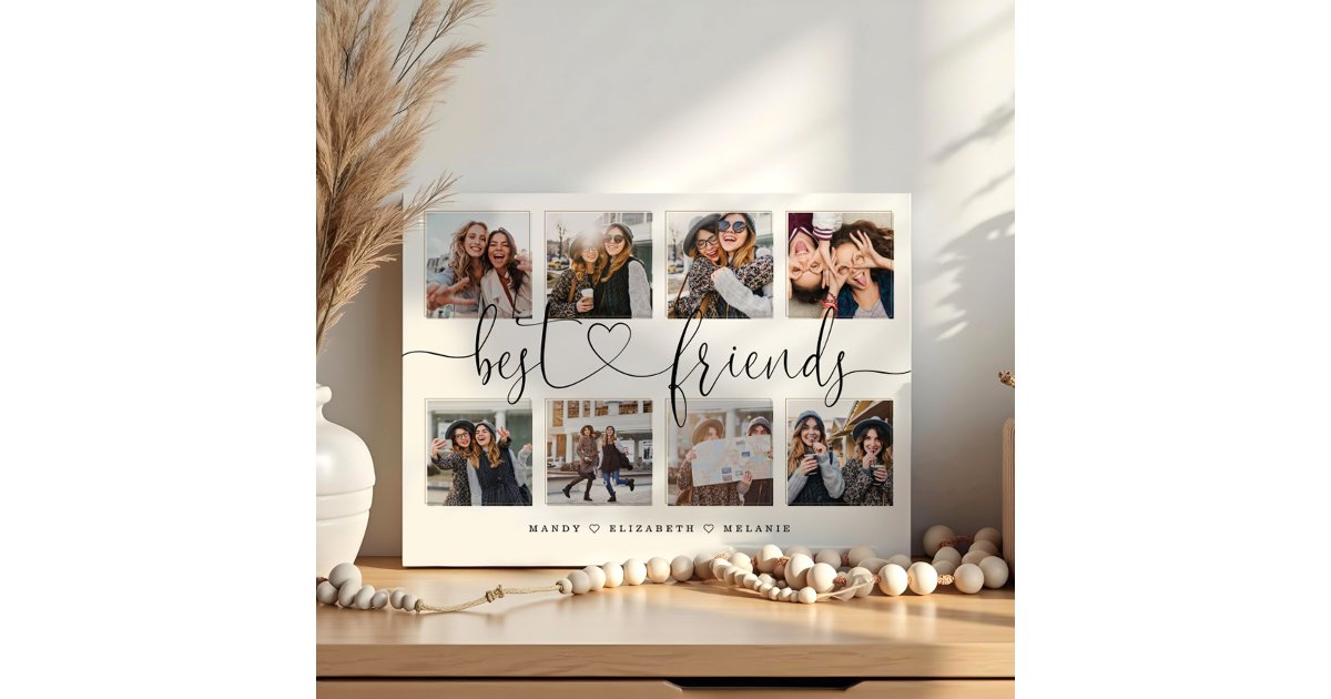 Best Friends Script Gift For Friends Photo Collage Plaque | Zazzle