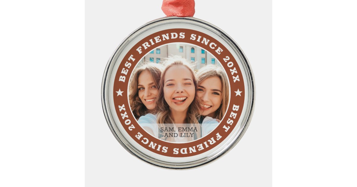 Best Friends Since 20XX BFF Simple Modern Photo Metal Ornament | Zazzle