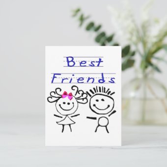 Best friends stick figure postcard | Zazzle