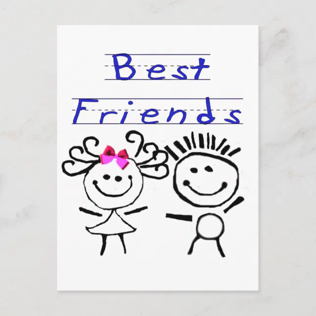 Best friends stick figure postcard | Zazzle