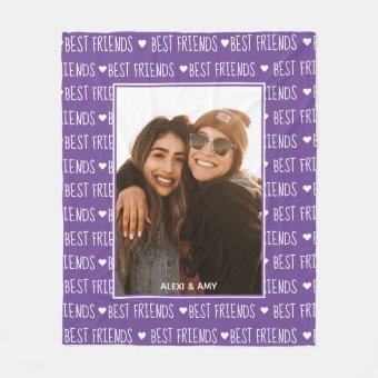 Best Friends Stylish BFF Purple W Friendship Photo Fleece Blanket | Zazzle