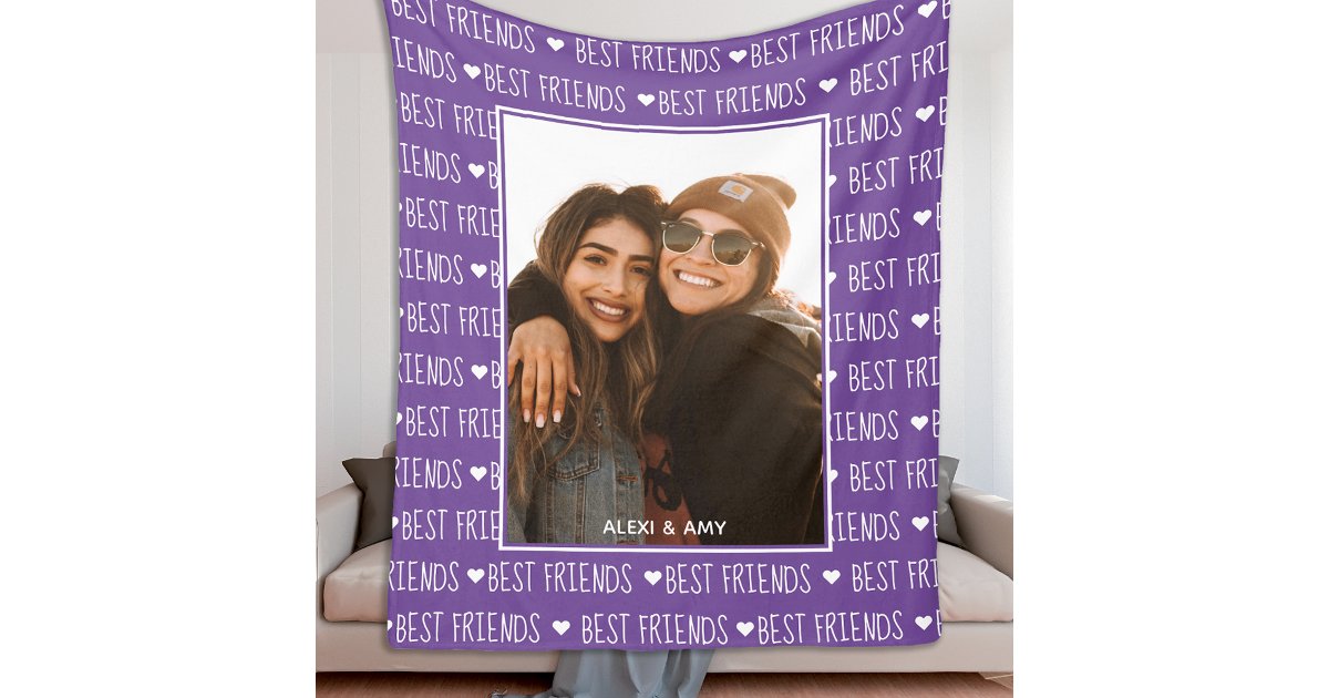 Best Friends Stylish BFF Purple W Friendship Photo Fleece Blanket | Zazzle