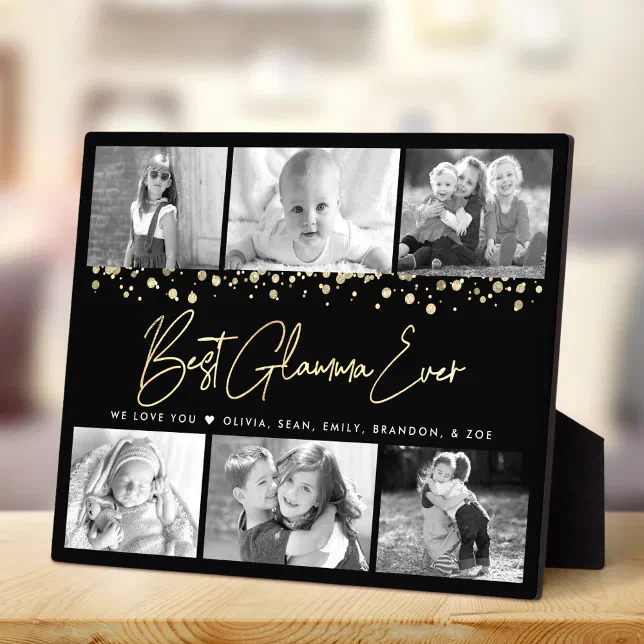 Best Glamma Ever 6 Photo Collage Glam Gold Glitter Plaque | Zazzle