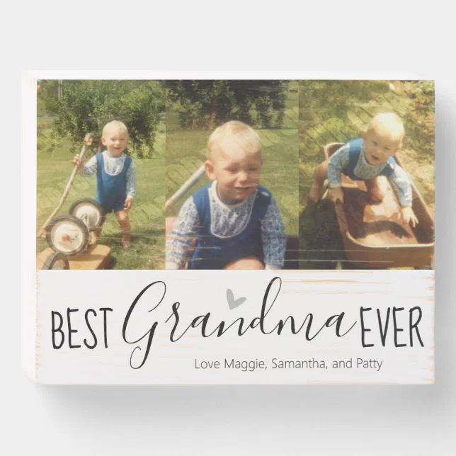 Best Grandma Ever 3 Photo Collage White Wooden Box Sign | Zazzle