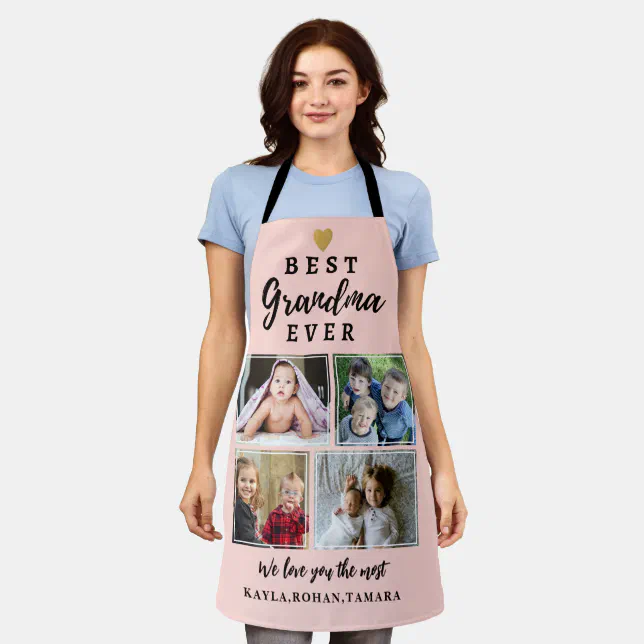 Best Grandma Ever 4 Photo Collage Pink Apron | Zazzle