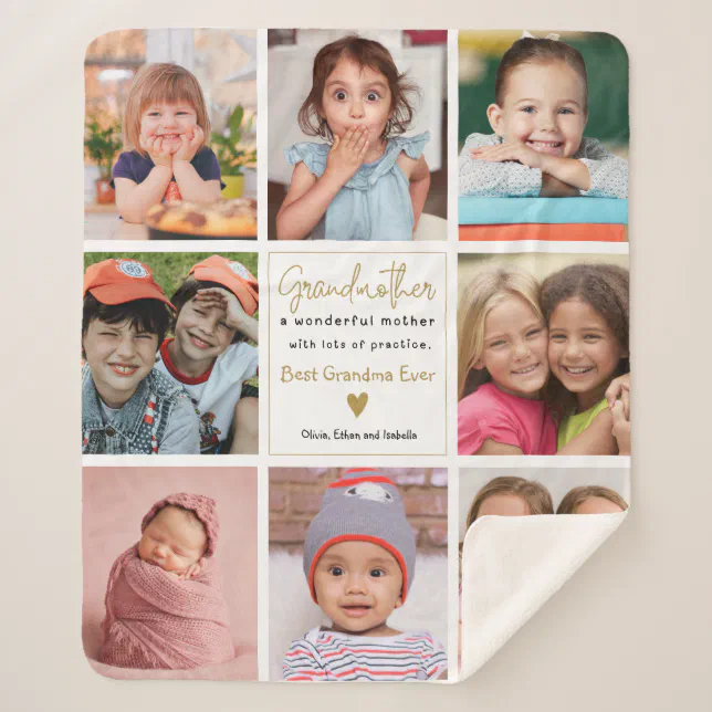 Best Grandma Ever 8 Photo Collage Grandmother Sherpa Blanket | Zazzle
