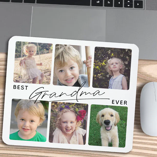 Best Grandma Ever Calligraphy 6 Photo Collage Mouse Pad | Zazzle