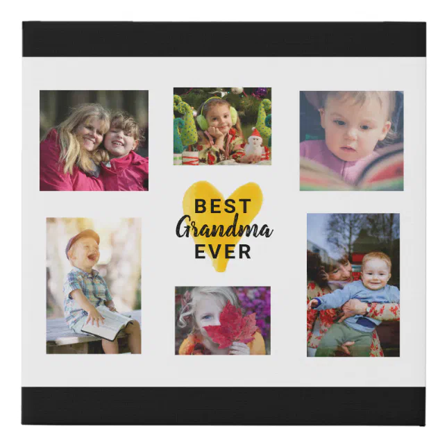 Best Grandma Ever Calligraphy Multi-photo collage Faux Canvas Print ...
