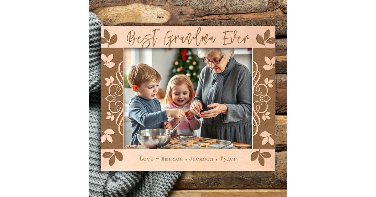 Best Grandma Ever Floral Border Engraved Frames | Zazzle