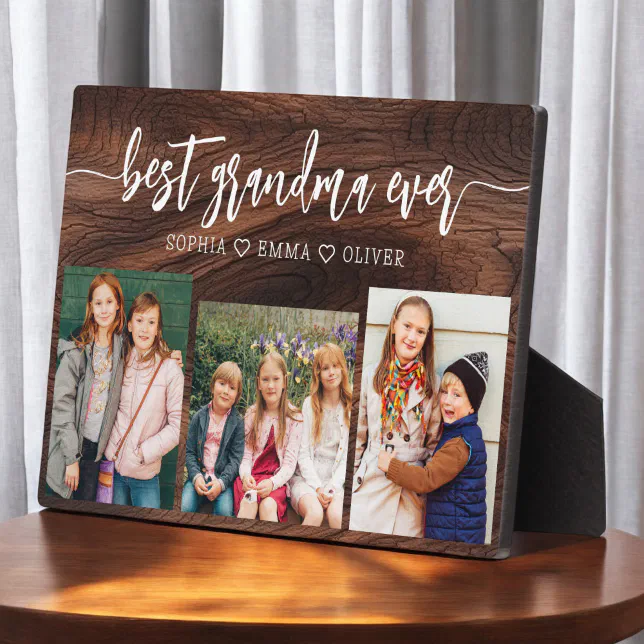 Best Grandma Ever - Rustic Wood Photo Collage Plaque | Zazzle