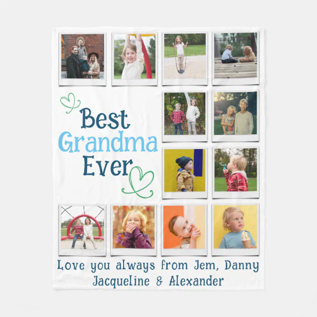 Best Grandma Family Photo Collage Fleece Blanket | Zazzle