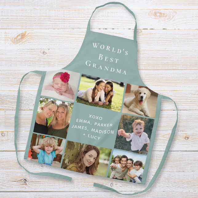 Best Grandma Photo Collage Sage Green Apron | Zazzle