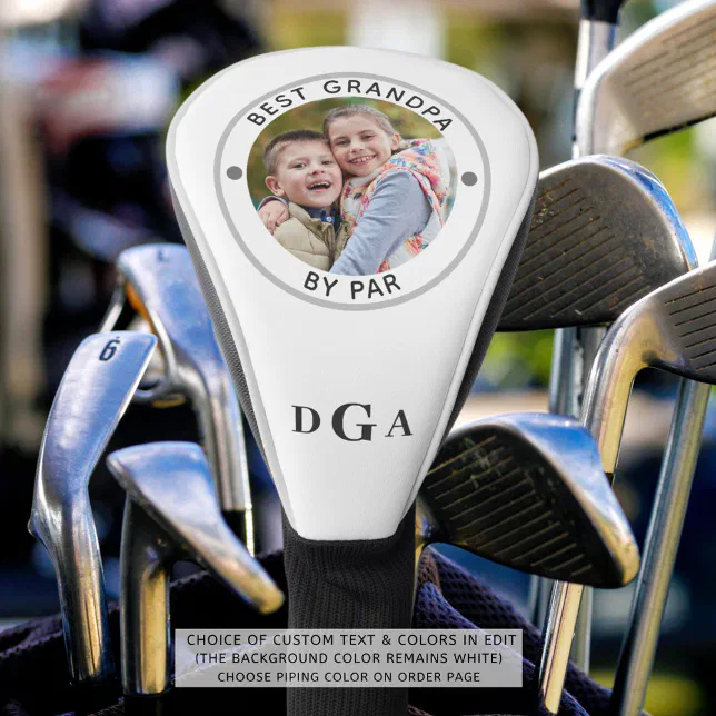 BEST GRANDPA BY PAR Photo Monogram Golf Head Cover | Zazzle