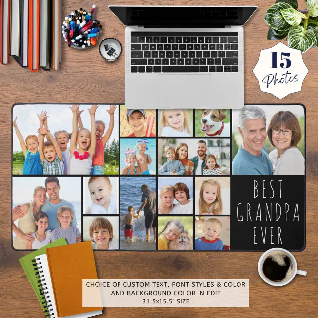 Best Grandpa Ever 15 Photo Collage Custom Desk Mat | Zazzle