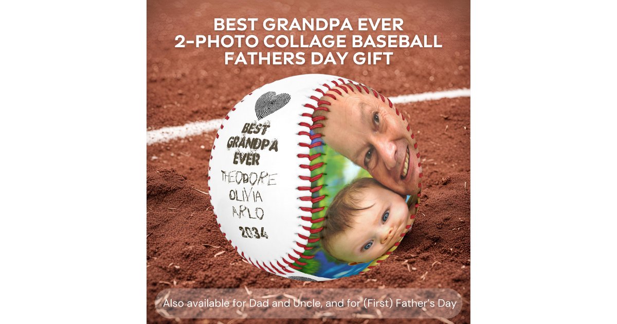 Best Grandpa Ever 2-Photo Collage Keepsake Baseball | Zazzle