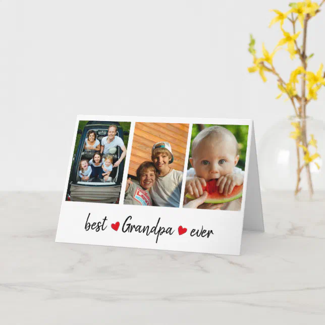 Best Grandpa Ever 3 Photo Custom Card | Zazzle