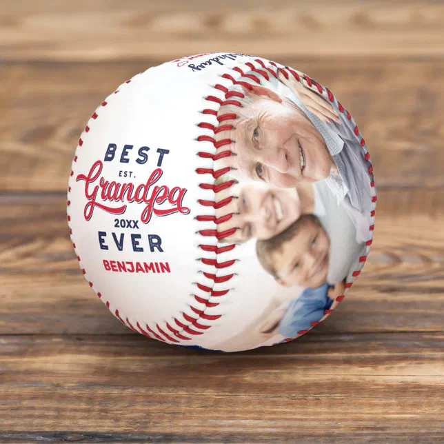 Best Grandpa Ever | Birthday Photos & Monogram Baseball | Zazzle